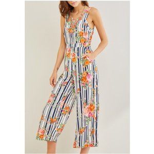 entro | Pants & Jumpsuits | Entro Wide Leg Open Back Striped Floral ...